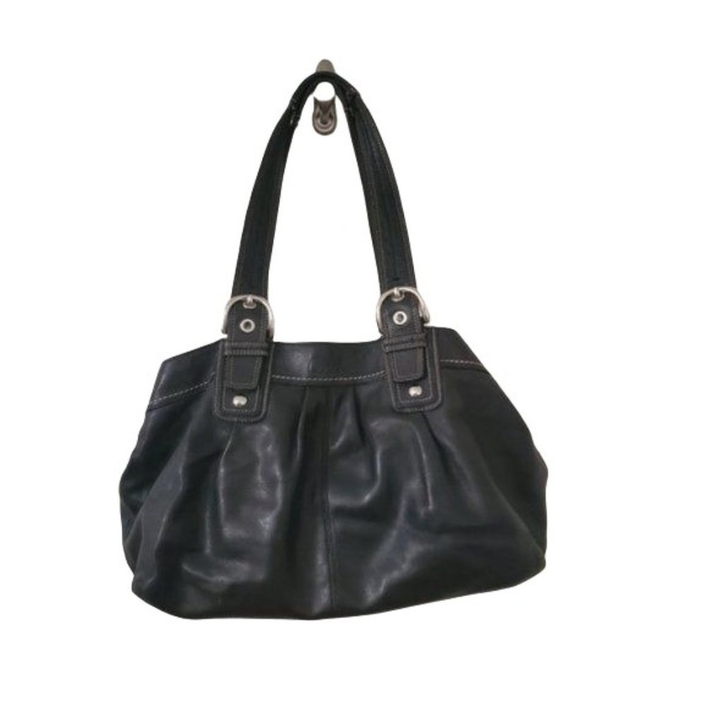 Coach Soho Pleated Leather Shoulder Tote Bag Black - Gem
